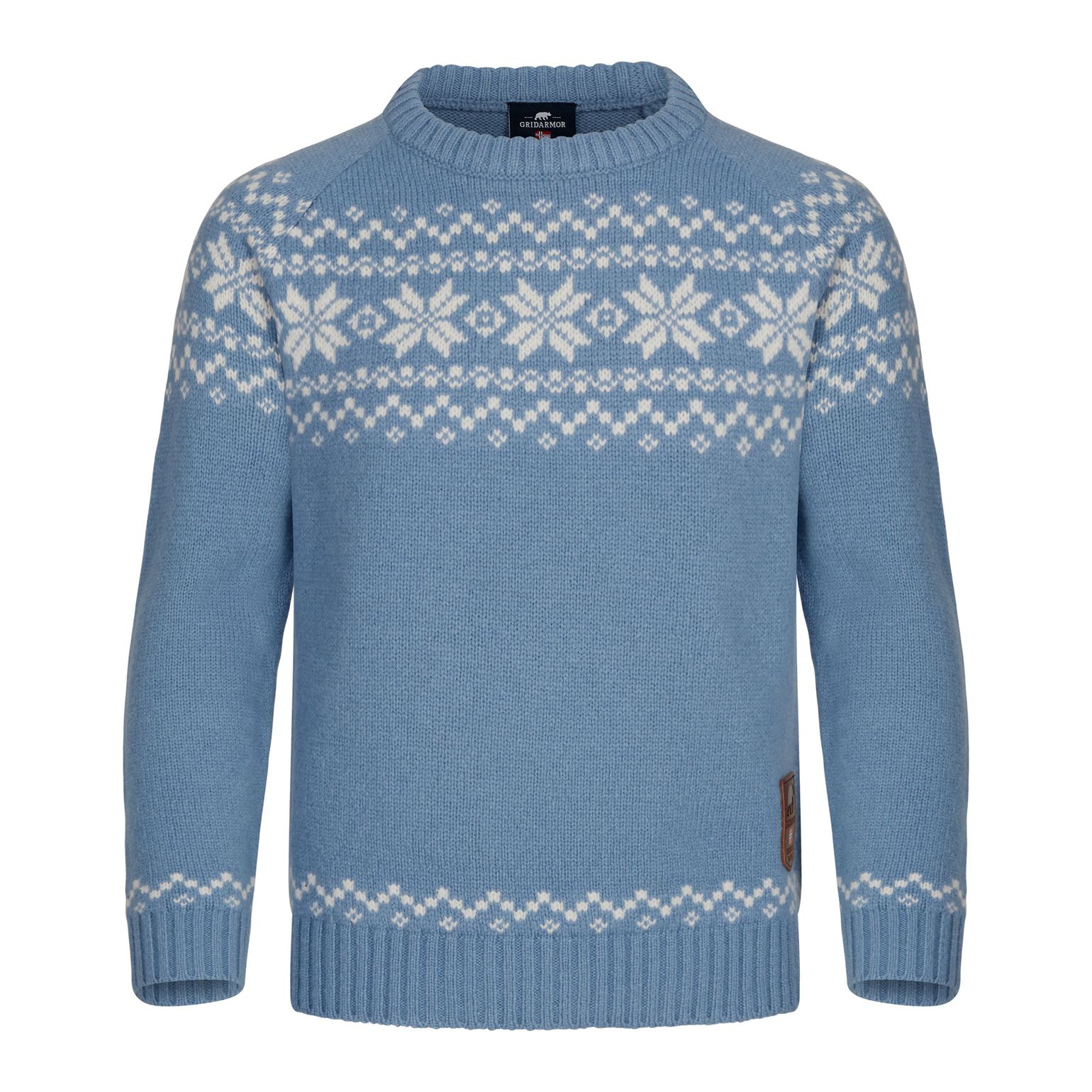 Gridarmor Kids' Snøkrystall Round Neck Ullgenser Light Blue/White | Fjellsport.no